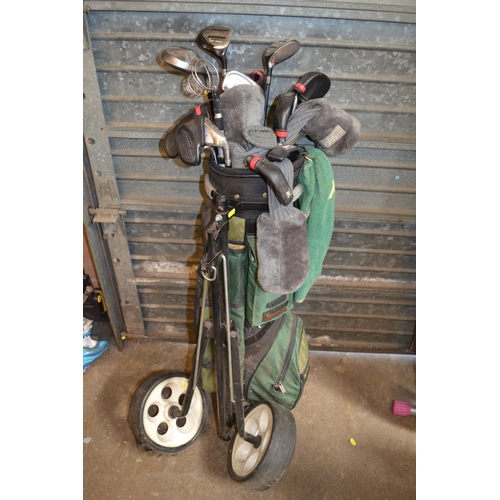 BROWNING GOLF BAG, TROLLEY, RAM, HIPPO AND GREAT WHITE CLUBS