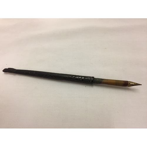 19TH CENTURY IRISH CARVED EBONY DIP PEN WITH "PEEP SHOW" DISPLAY ...