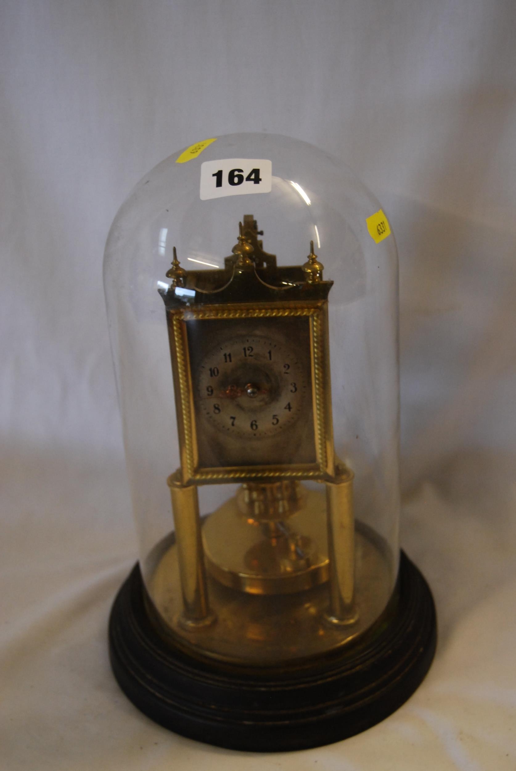 GUSTAV BECKER ANNIVERSARY BRASS CLOCK WITH SILVERED DIAL IN GLASS DOME ...