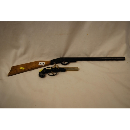 FLINTLOCK PISTOL TABLE LIGHTER AND VINTAGE CORK RIFLE