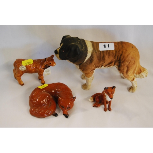BESWICK "ST BERNARD", 2 FOXES & BORDER FINE ARTS HIGHLAND COW