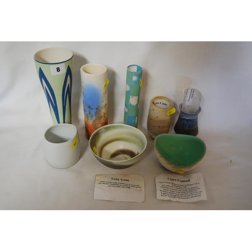 8 PIECES OF STUDIO POTTERY BY CLARE CONRAD, TONY GRANT, ARDINE SPITTERS ...
