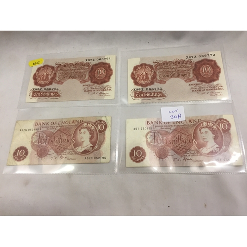 4 BANK OF ENGLAND 10 SHILLING NOTES