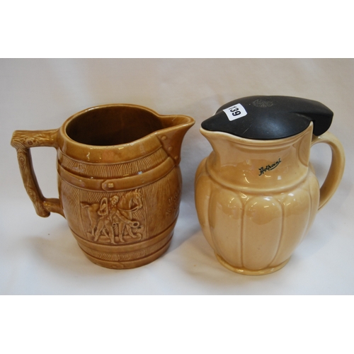 VINTAGE STONEWARE JUG, BARREL SHAPED AND HONEY GLAZED CERAMIC JUG WITH ...