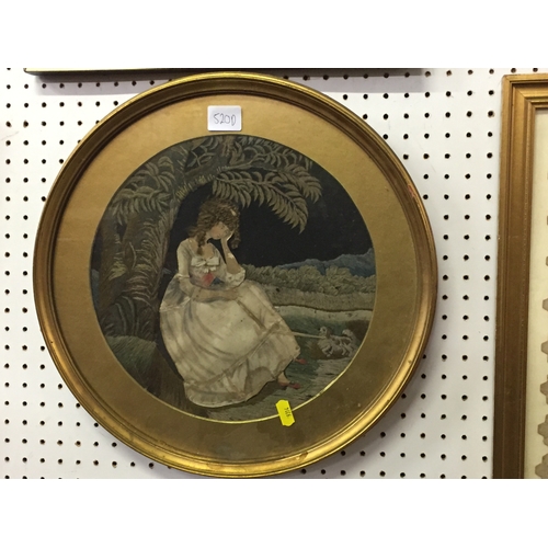 18TH / 19TH CENTURY CIRCULAR SILK EMBROIDERY OF "GIRL UNDER A TREE" IN ...