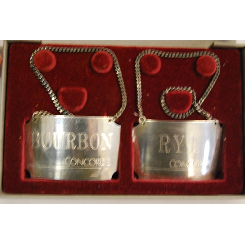 PAIR OF SILVER CONCORDE DECANTER LABELS "BOURBON AND RYE" IN ...