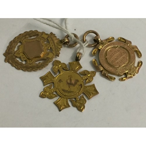 9ct GOLD MANCHESTER SHOW BRITISH MINORCA CLUB MEDAL, 9ct GOLD LEGHORN ...