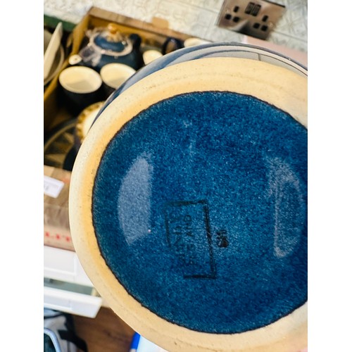 Large collection of blue Denby including teapot and platters
