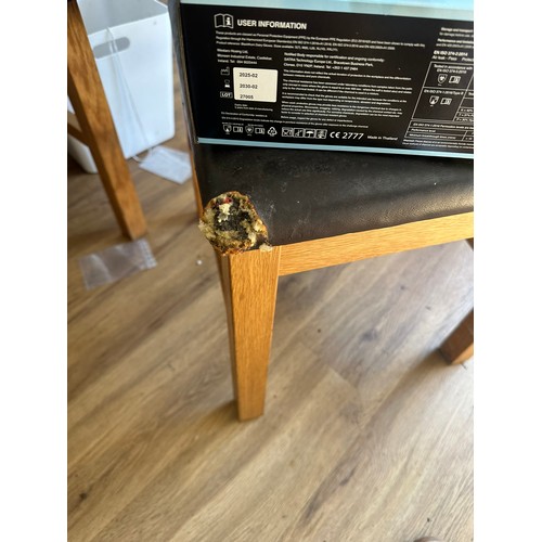 Pine dining table and 6 chairs (one chair slightly damaged)