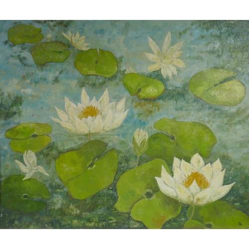 D. Haines, water lilies, dated 6 August 1963 verso, monogramed, oil on ...