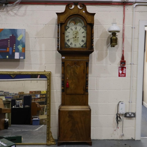 19th century walnut longcase clock, the painted enamel dial with ...