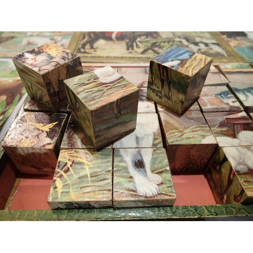 Wooden block puzzle game, twenty four wooden cubes in wooden box with ...