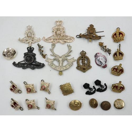 Collection of military cap badges, uniform buttons and pips, mostly ...