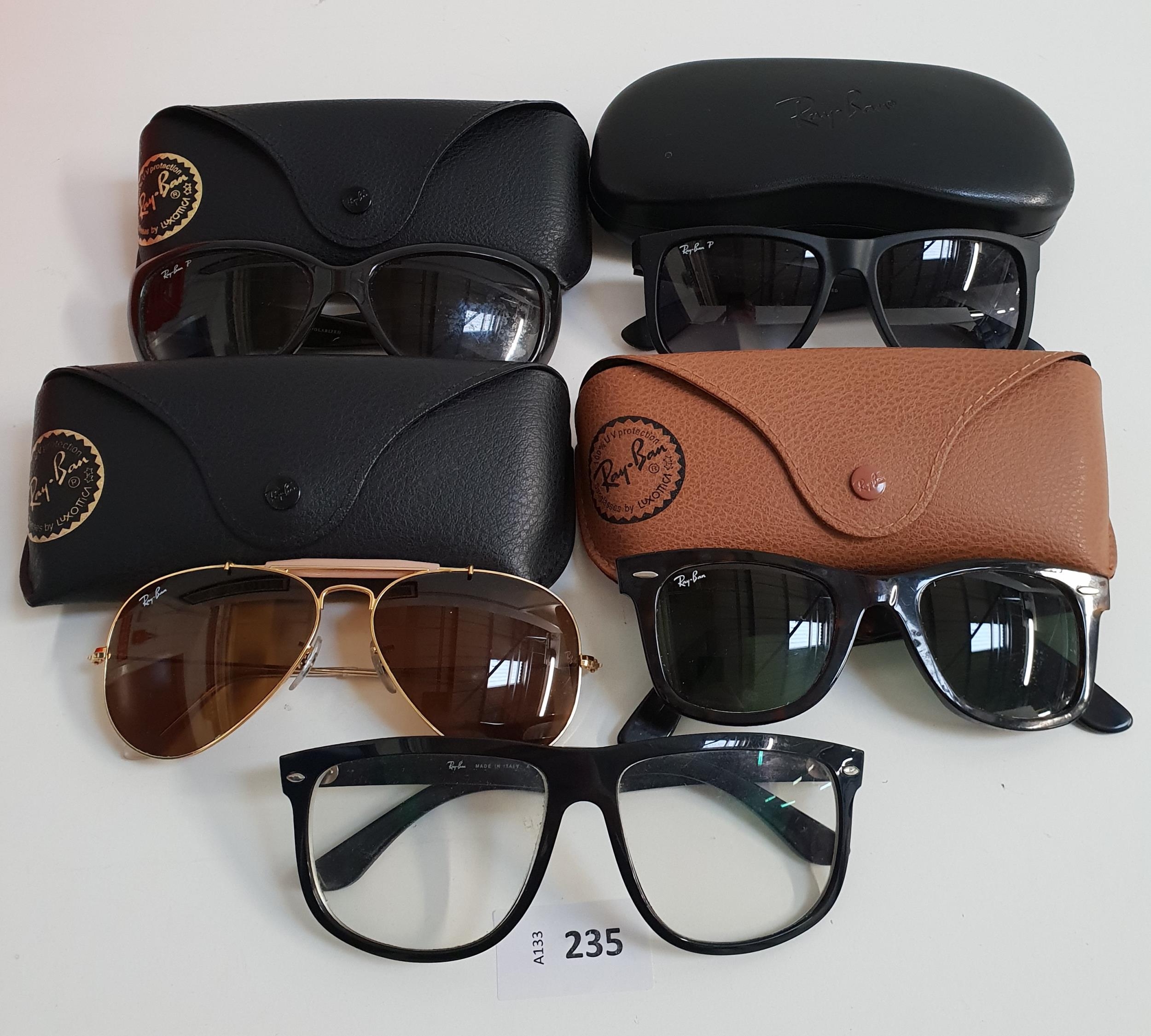 FOUR PAIRS OF RAY-BAN SUNGLASSES with one pair of Ray-Ban glasses ...
