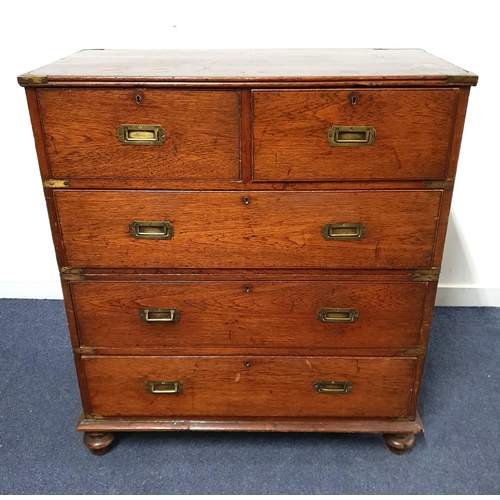 VICTORIAN OAK CAMPAIGN CHEST the two short over three long drawers with ...