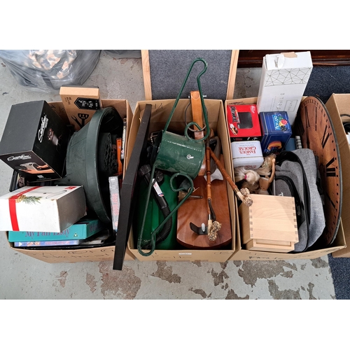 THREE BOXES OF MISCELLANEOUS ITEMS including Christmas tree stands ...