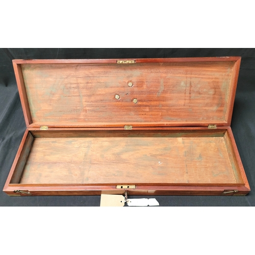 19th CENTURY MAHOGANY BRASS BOUND RECTANGULAR GUN BOX with circular ...