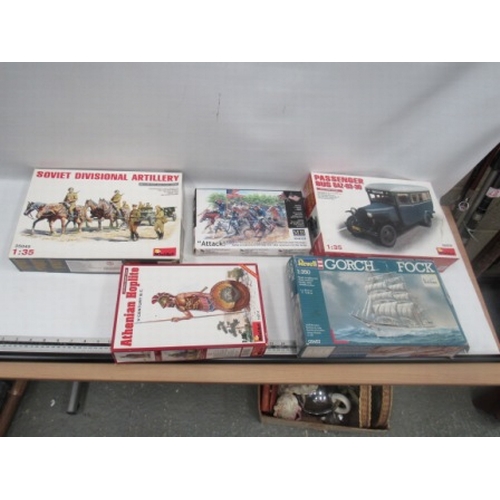 5 vintage model kits, some started but all complete
