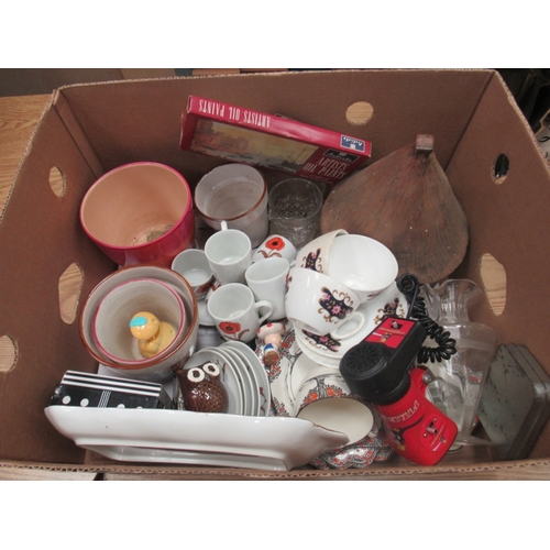Box of bric-a-brac, including plant pots
