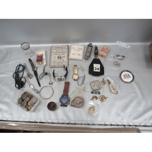 Small box of collectables inc silver items