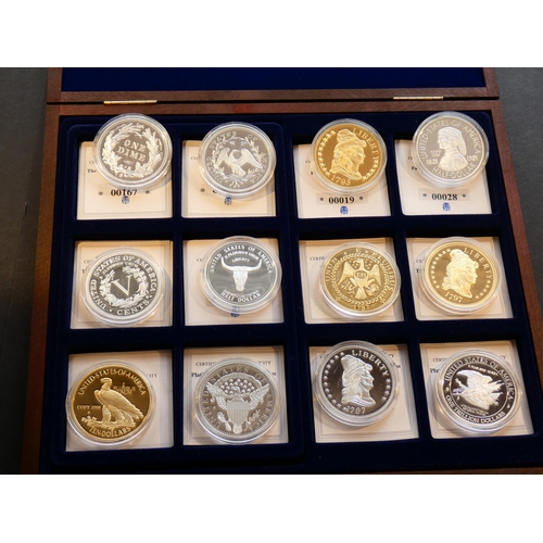 REPLICAS. "Famous US Coin Replicas", collection of twelve silver-plated ...