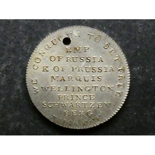 GREAT BRITAIN. 1814, first defeat of Napoleon, obverse; WE CONQUOUR TO ...