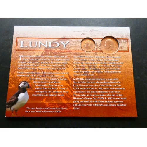 COINS. United Kingdom, Lundy, bronze ½ and 1 Puffin, 1977, together ...