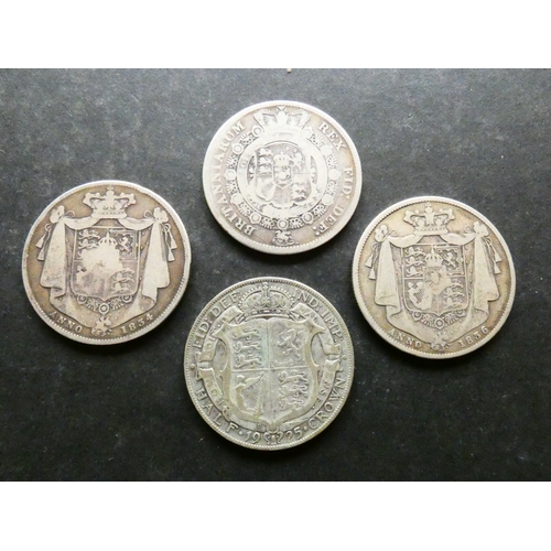 COINS. United Kingdom, 4x silver halfcrowns, including 1817, 1834 ...