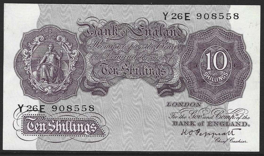 BANKNOTE. Bank of England, 10 Shillings, sign. K.O. PEPPIATT, Duggleby ...