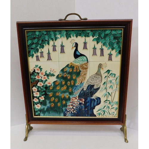 Ceramic tiled - Peacock fire guard/wooden frame