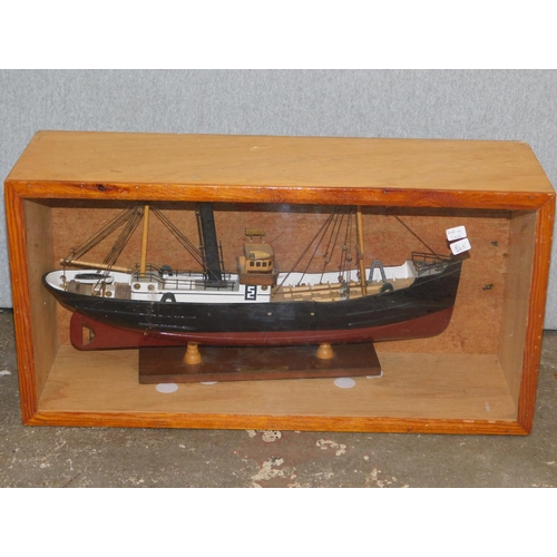 Cased - wooden model/fishing trawler