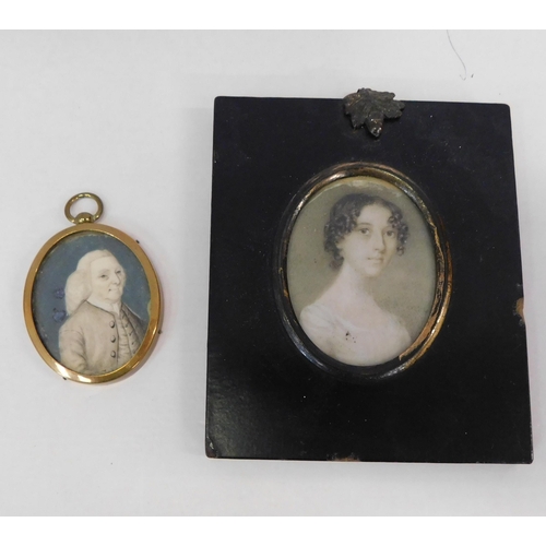 Two - antique/miniature portraits - in frames