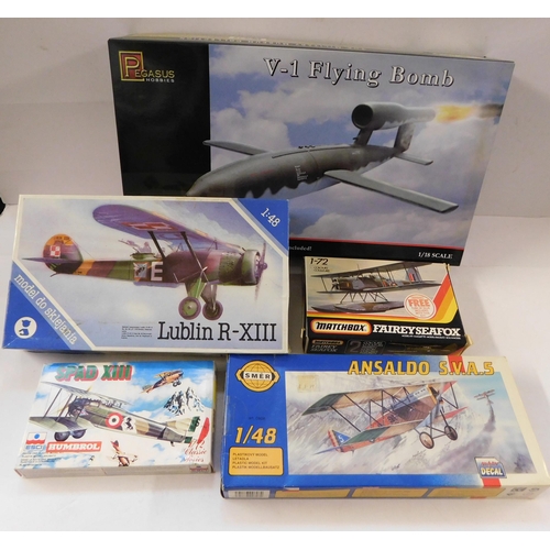 Five aeroplane model kits