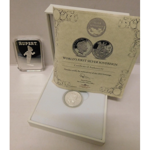 Silver plated - Rupert the Bear ingot - & Worlds first silver Sovereign ...