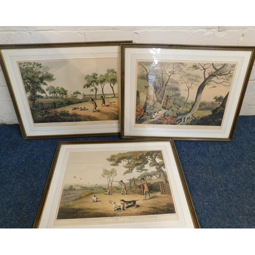 Three/antique - hunting scene prints - framed