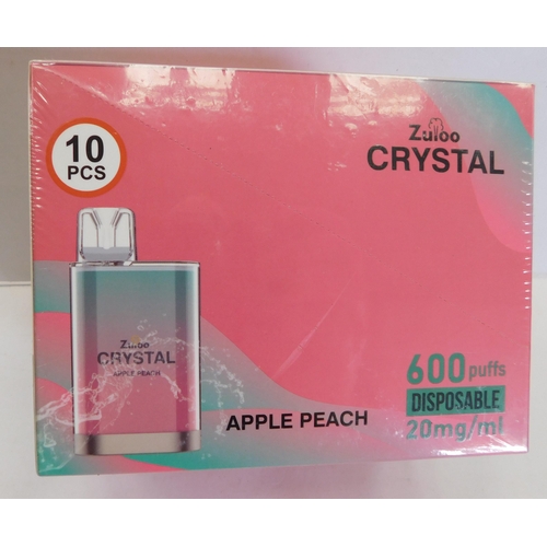 New and sealed Zuloo Crystal vapes 10pcs 600 puffs - Apple Peach