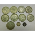 George V era/silver coins - including/Half Crowns & Three Pence pieces