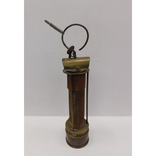 Antique Davey miners lamp - with key - original owner J. Mitchell