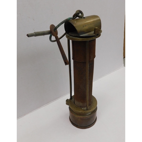 Antique Davey miners lamp - with key - original owner J. Mitchell