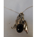 Silver and jet bat pendant on chain