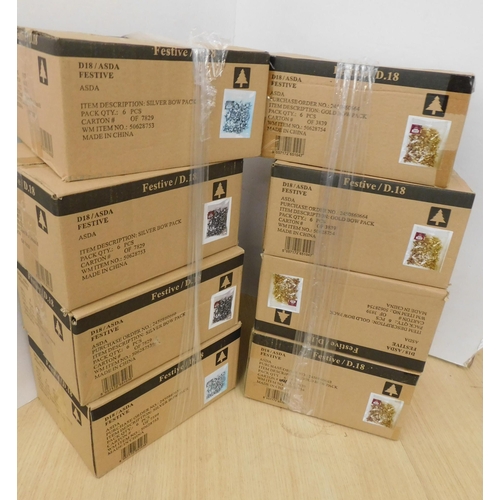 Eight boxes of Christmas bows - six per box; Four boxes of silver and ...