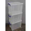 Three 10L clear really useful storage boxes