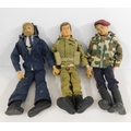 Three vintage Action Man figures - with costumes (some play-wear)