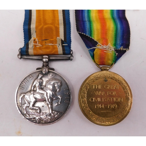 WWI British medal pair - inscribed to R-8447 PTE W.Cordon K.R RIF.C
