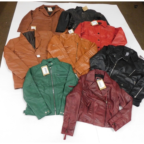 Collection of eight new leather jackets - various sizes/colours