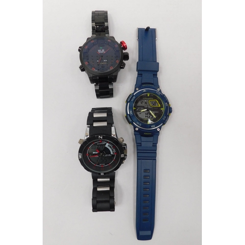 Sekonda and Quamer dual faced watches and Weide LED watch - all W/O