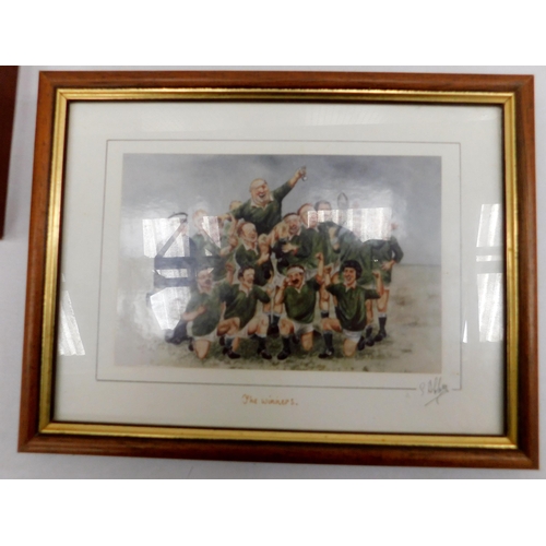 Five framed/signed Rugby prints