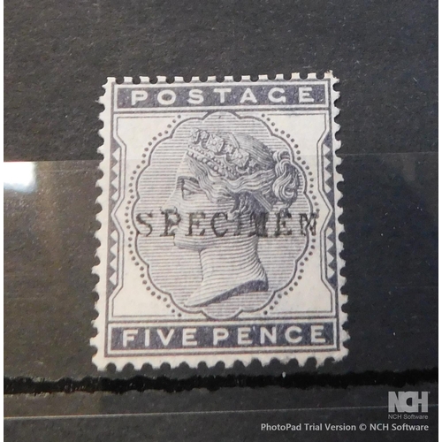 Queen Victoria 5D Indigo stamp with specimen overprint