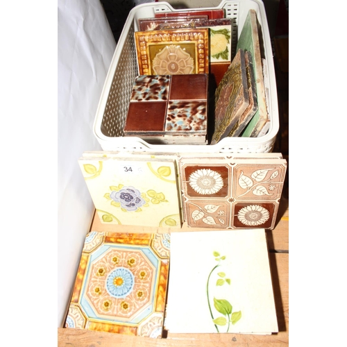 Collection of vintage decorative wall tiles.