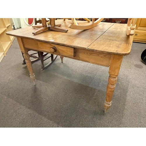 Victorian pine turned leg kitchen table having frieze drawer, 75cm by ...